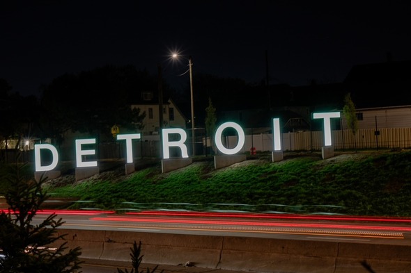 Detroit’s new Gateway sign now lit up and nearing completion as we welcome visitors and ...